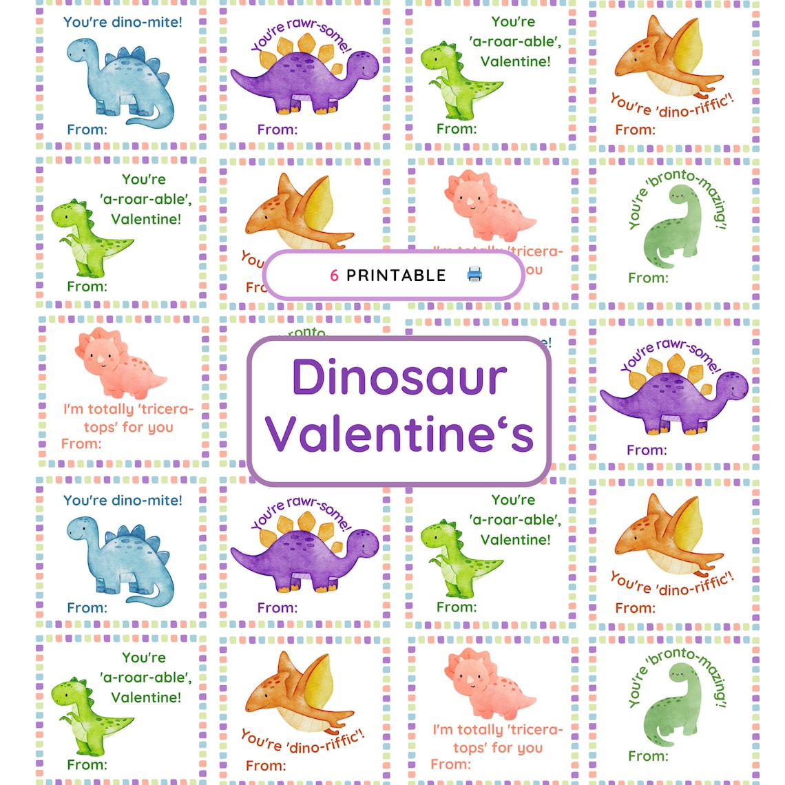 Printable Dinosaur Valentines Day Cards, Kids Valentines Day Cards ...