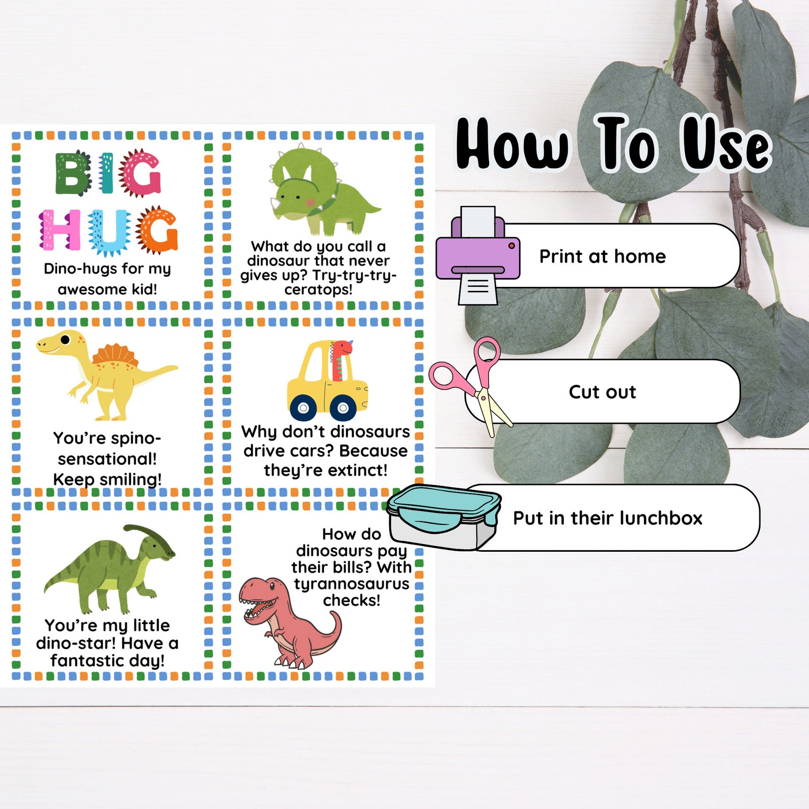 Dinosaur Lunch Notes, Dino Lunch Box Notes, School Lunch Notes ...