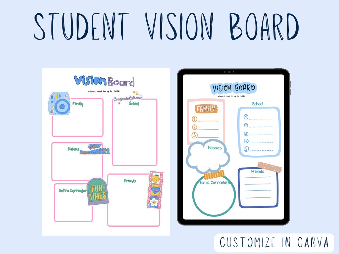 Student Vision Board Worksheets, Student Vision Board Kit, Student Goal ...