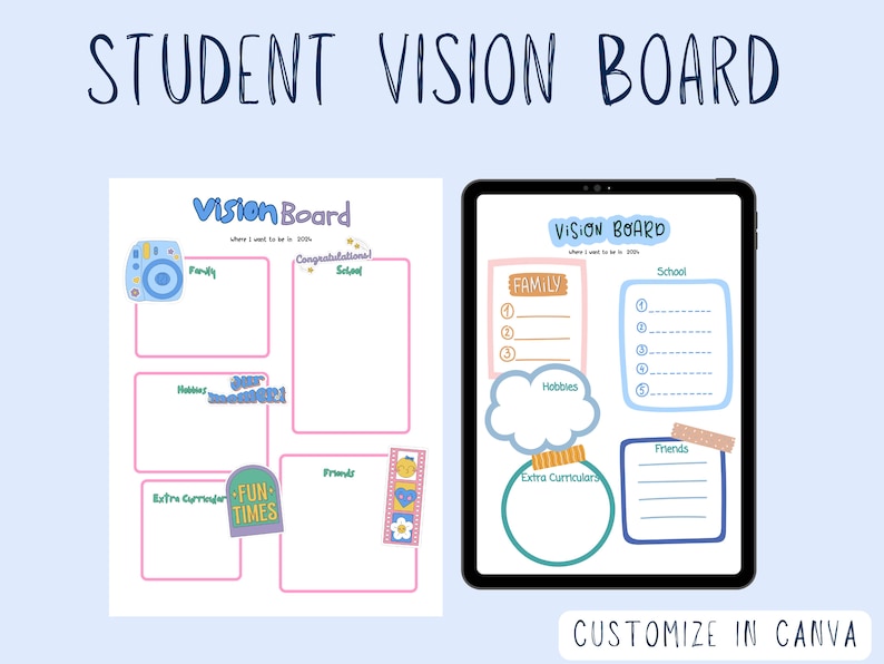Student Vision Board Worksheets, Student Vision Board Kit, Student Goal ...