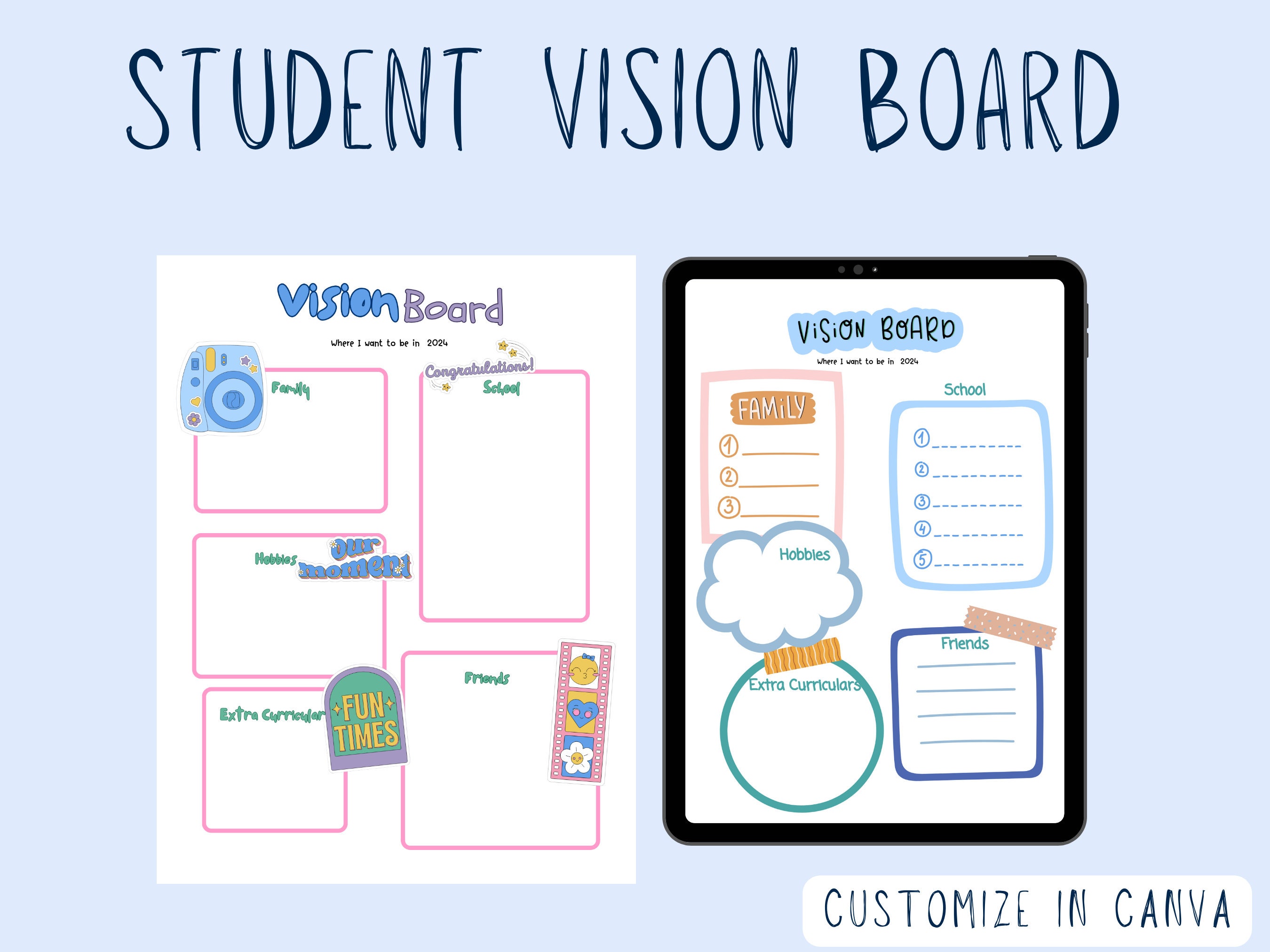 New Year Student Vision Board Worksheets, Student Vision Board Kit, New ...
