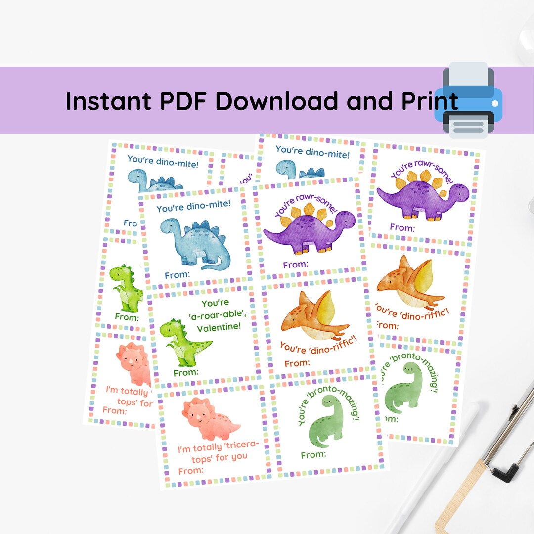 Printable Dinosaur Valentines Day Cards, Kids Valentines Day Cards ...