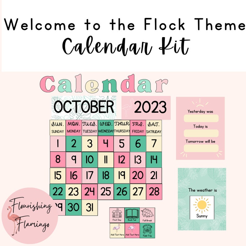 Flamingo Classroom Calendar Kit, Welcome to the Flock Theme Calendar ...