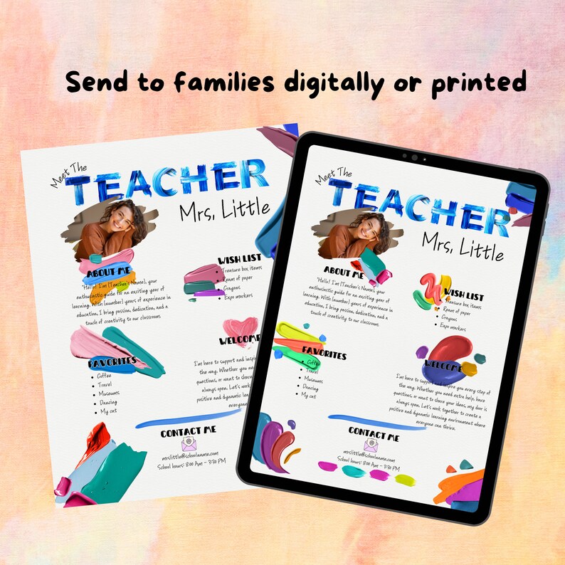 Painted Meet the Teacher, Art Teacher Introduction, Colorful Meet the ...