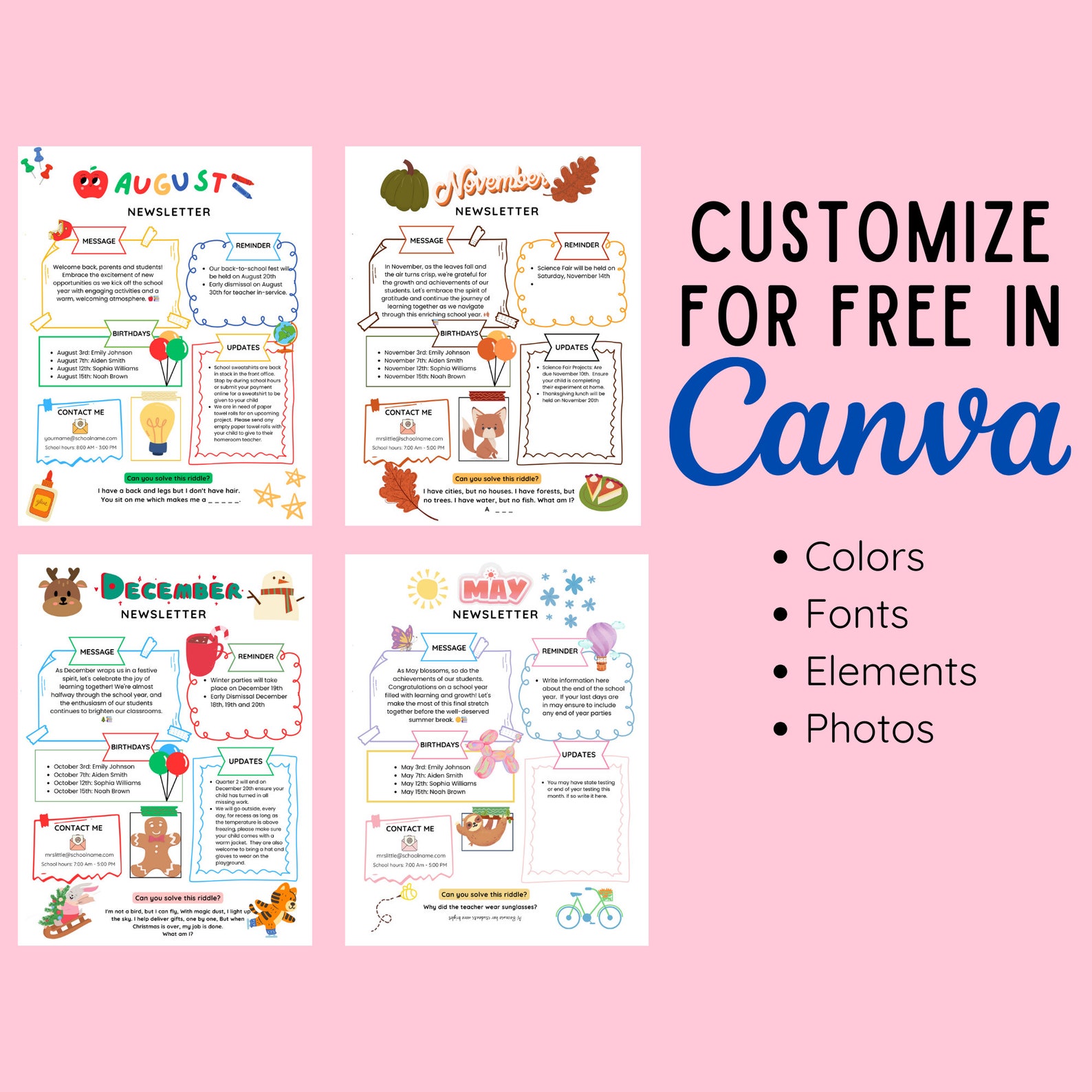 Monthly Classroom Newsletter, Colorful Class Newsletter, Elementary ...