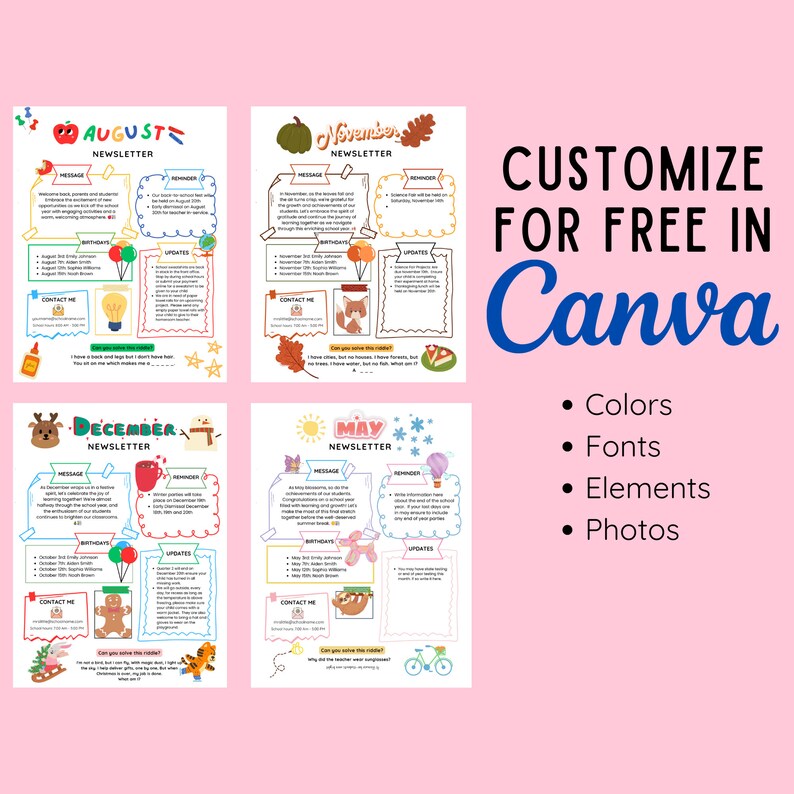 Monthly Classroom Newsletter, Colorful Class Newsletter, Elementary ...