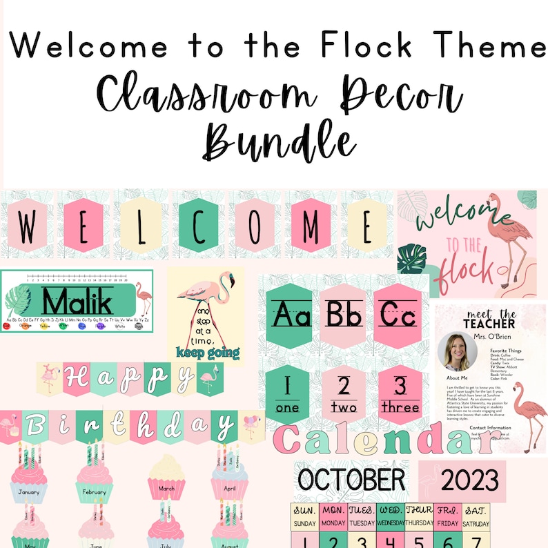 Flamingo Classroom Decor Bundle, Welcome to the Flock Printable ...