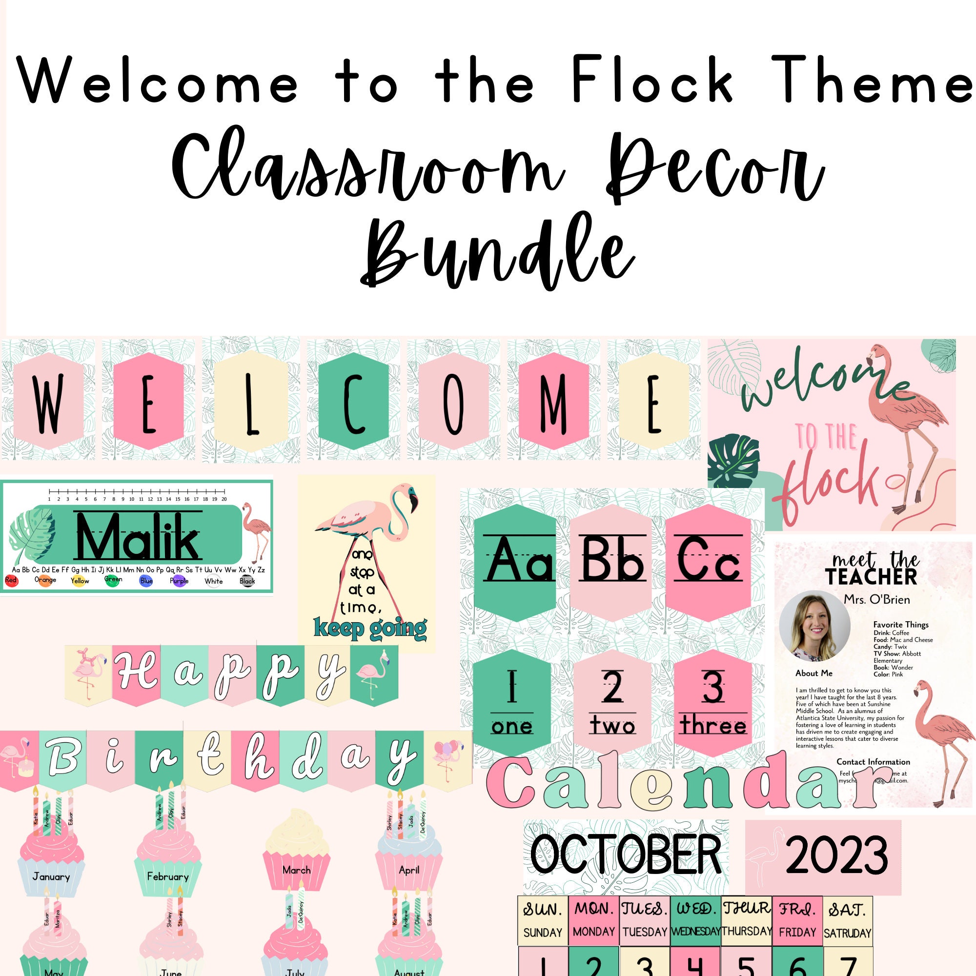 Flamingo Classroom Decor Bundle, Welcome to the Flock Printable ...