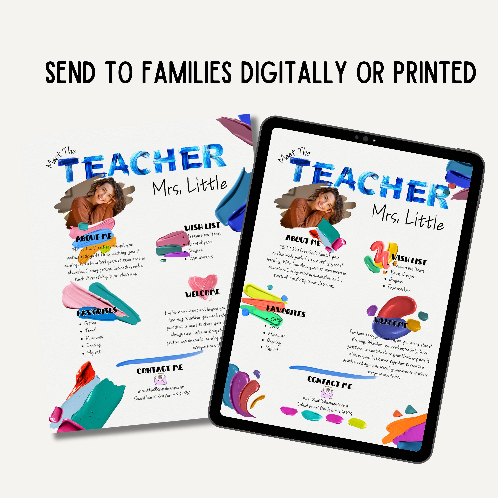 Painted Meet the Teacher, Art Teacher Introduction, Colorful Meet the ...