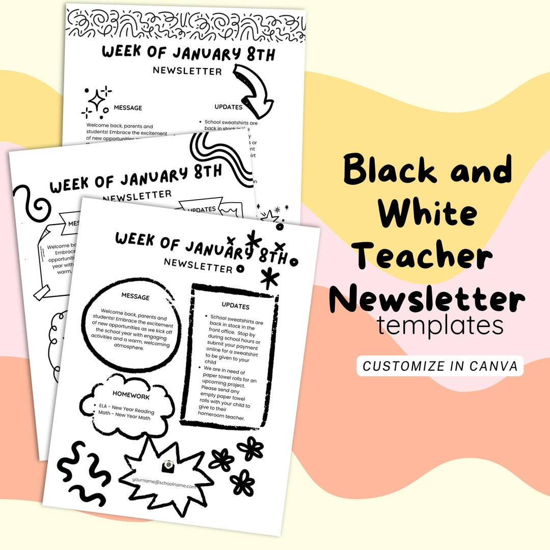 Monthly Classroom Newsletter, Black and White Class Newsletter ...