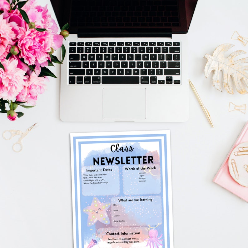 Monthly Classroom Newsletter, Watercolor Class Newsletter, Elementary ...