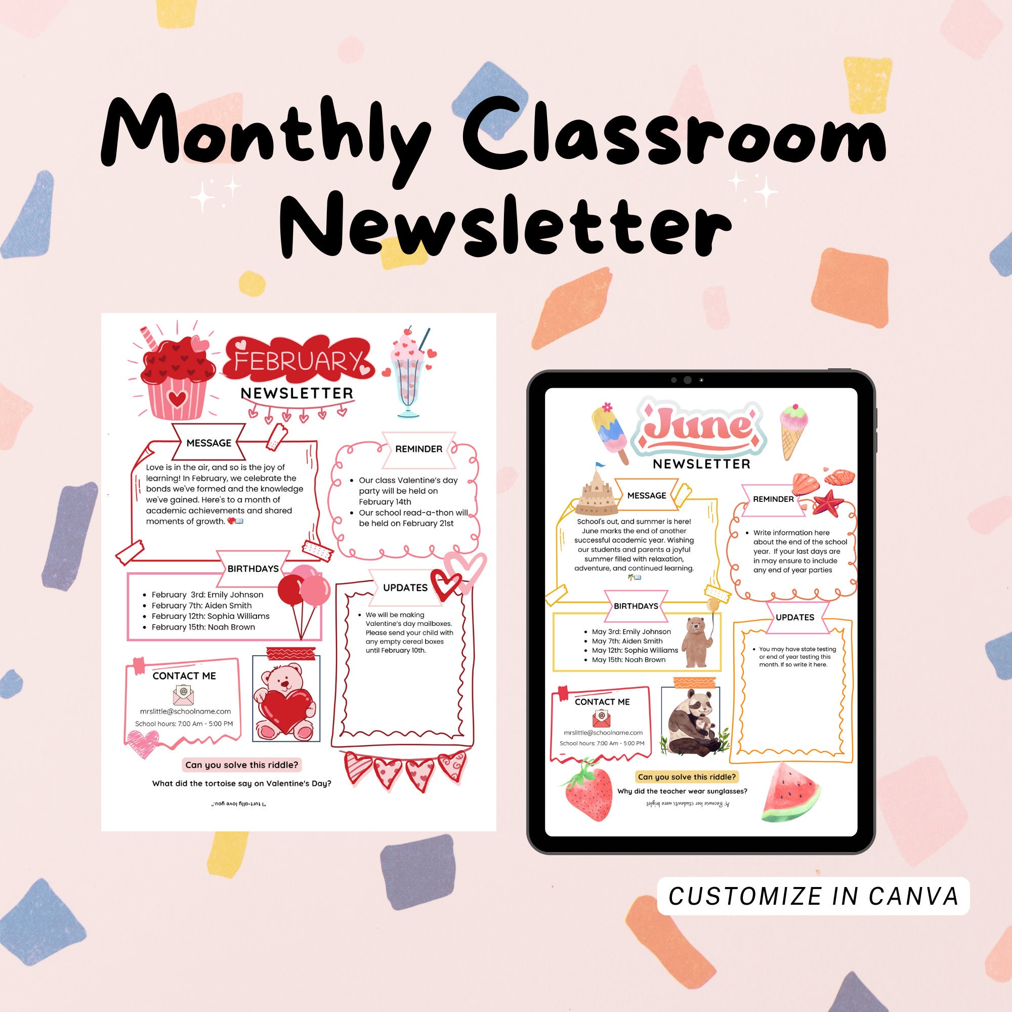 Monthly Classroom Newsletter, Colorful Class Newsletter, Elementary ...