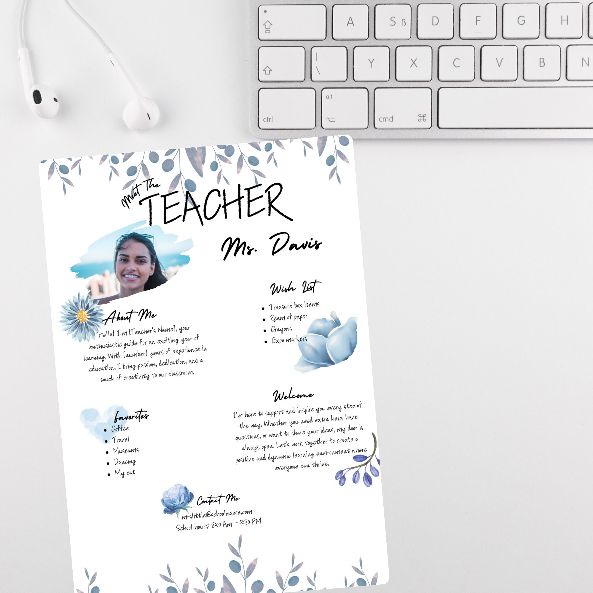 Meet the Teacher, Blue Watercolor Flowers Meet the Teacher, Back to ...