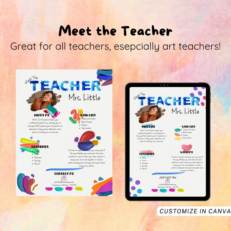 Painted Meet the Teacher, Art Teacher Introduction, Colorful Meet the ...