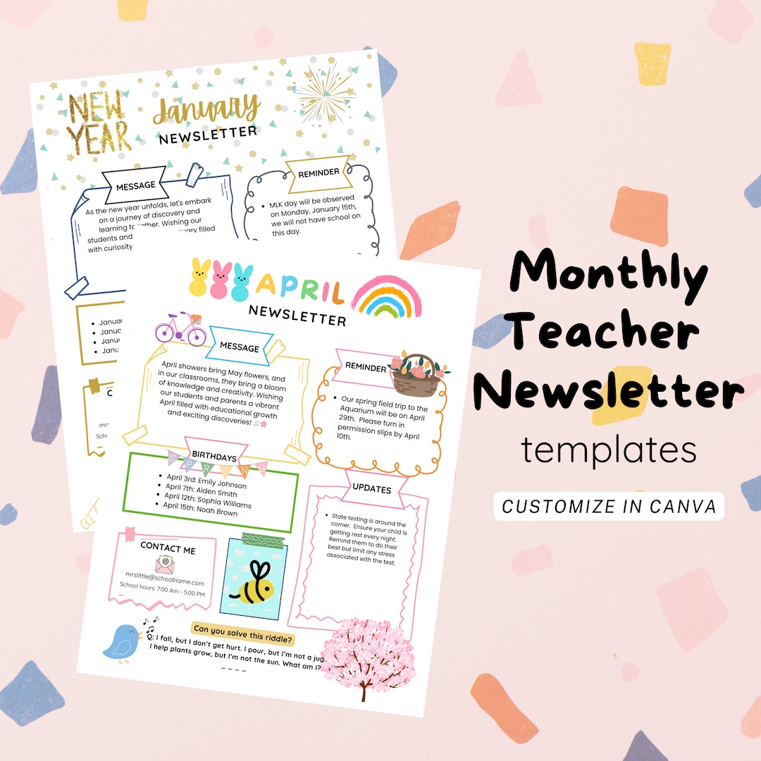 Monthly Classroom Newsletter, Colorful Class Newsletter, Elementary ...