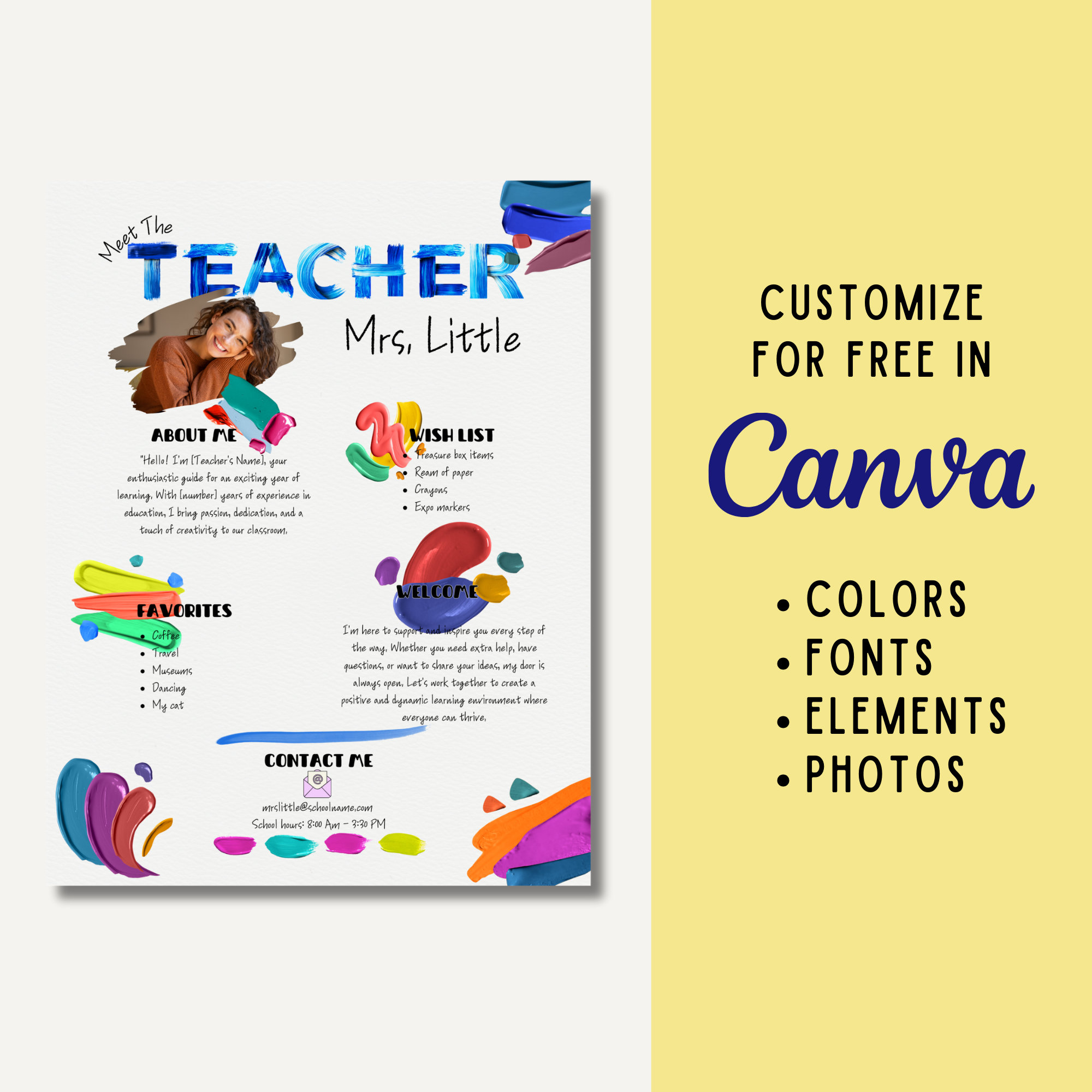 Painted Meet the Teacher, Art Teacher Introduction, Colorful Meet the ...