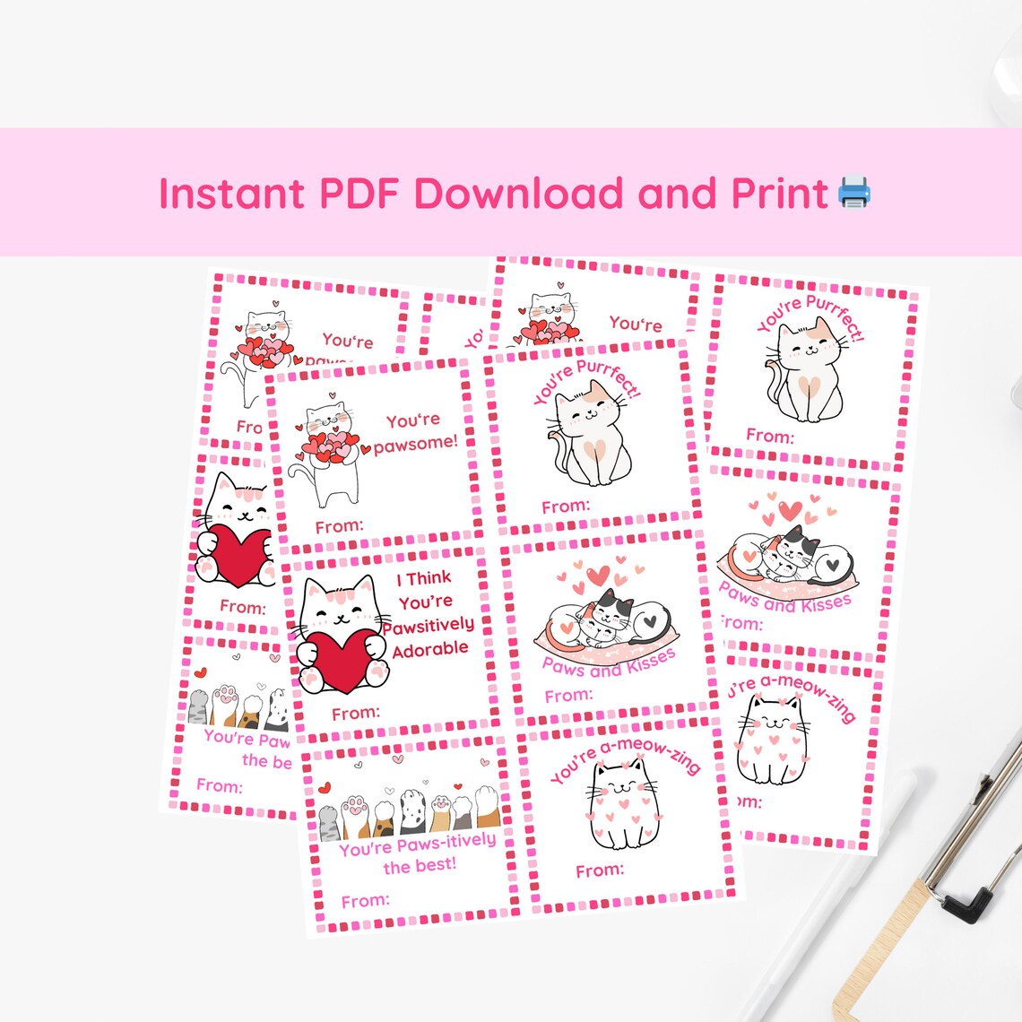 Printable Cat Valentines Day Cards, Kids Valentines Day Cards ...
