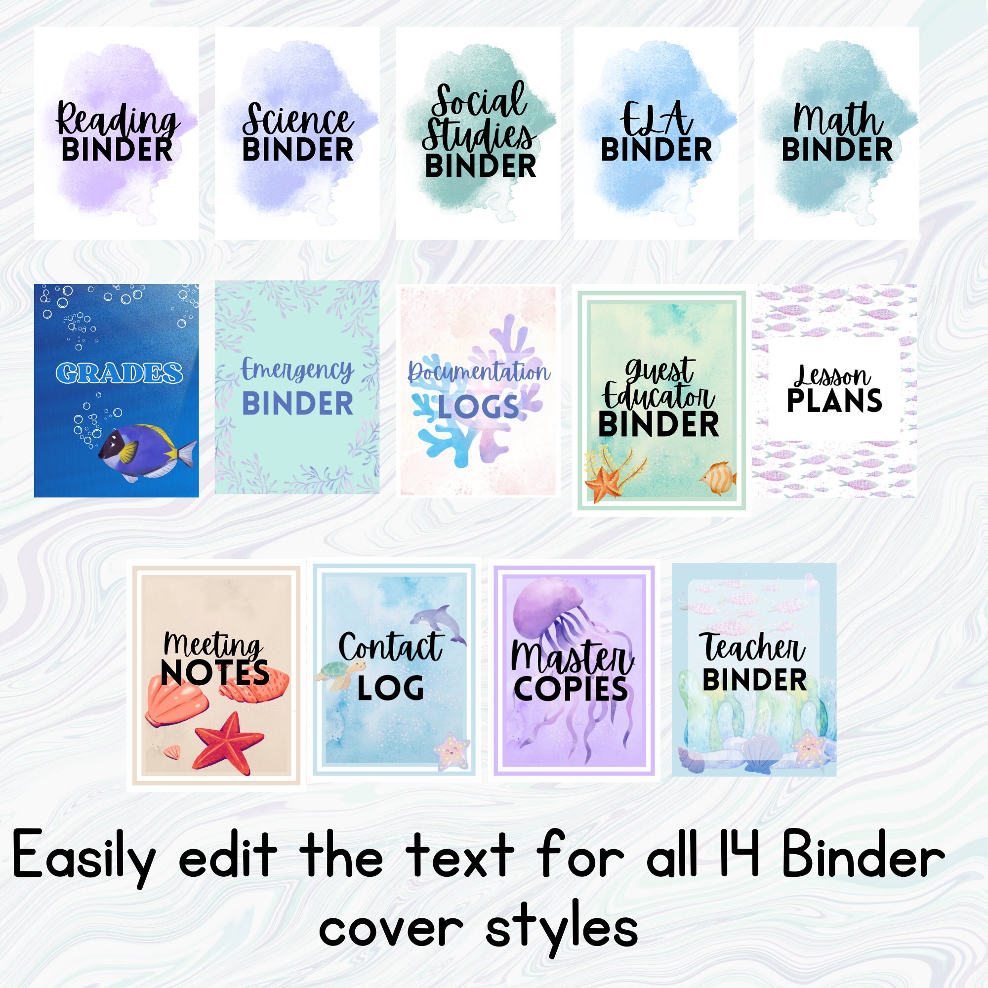 EDITABLE Under the Sea Teacher Binder Covers and Spines, Back to School ...
