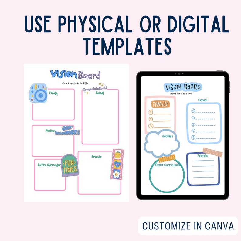 Student Vision Board Templates, Student Vision Board Kit, Student Goal ...