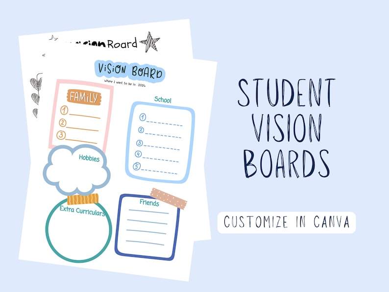 Student Vision Board Worksheets, Student Vision Board Kit, Student Goal ...