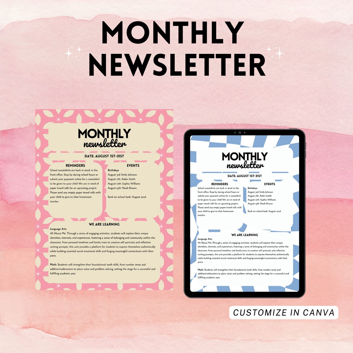 Monthly Newsletter, Colorful Retro Class Elementary Teacher Newsletter ...