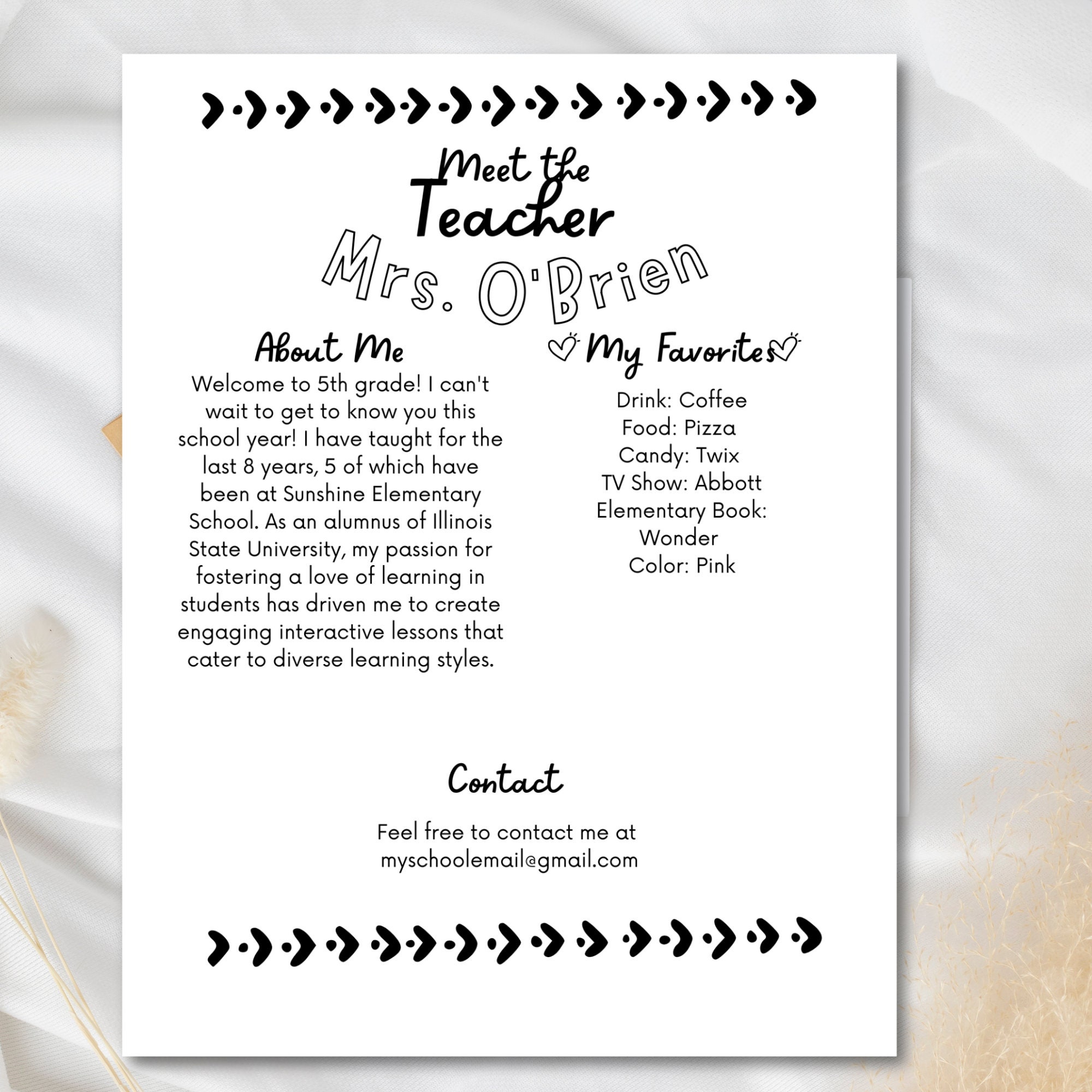 Meet the Teacher, Back to School Printable, Black and White Meet the ...