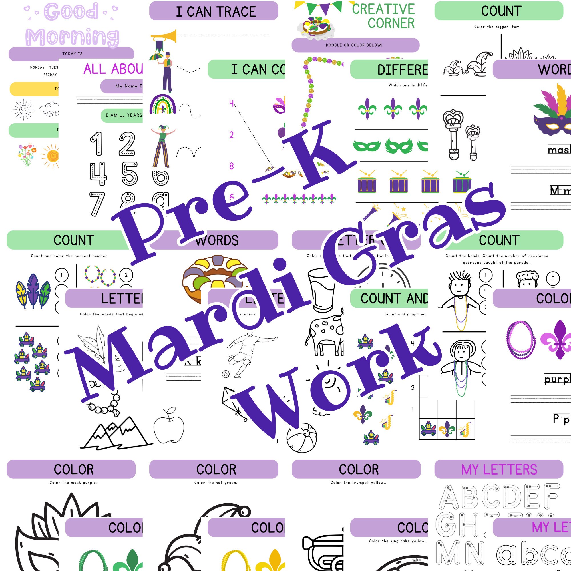 Mardi Gras Preschool and Kindergarten Morning Work Printable ...