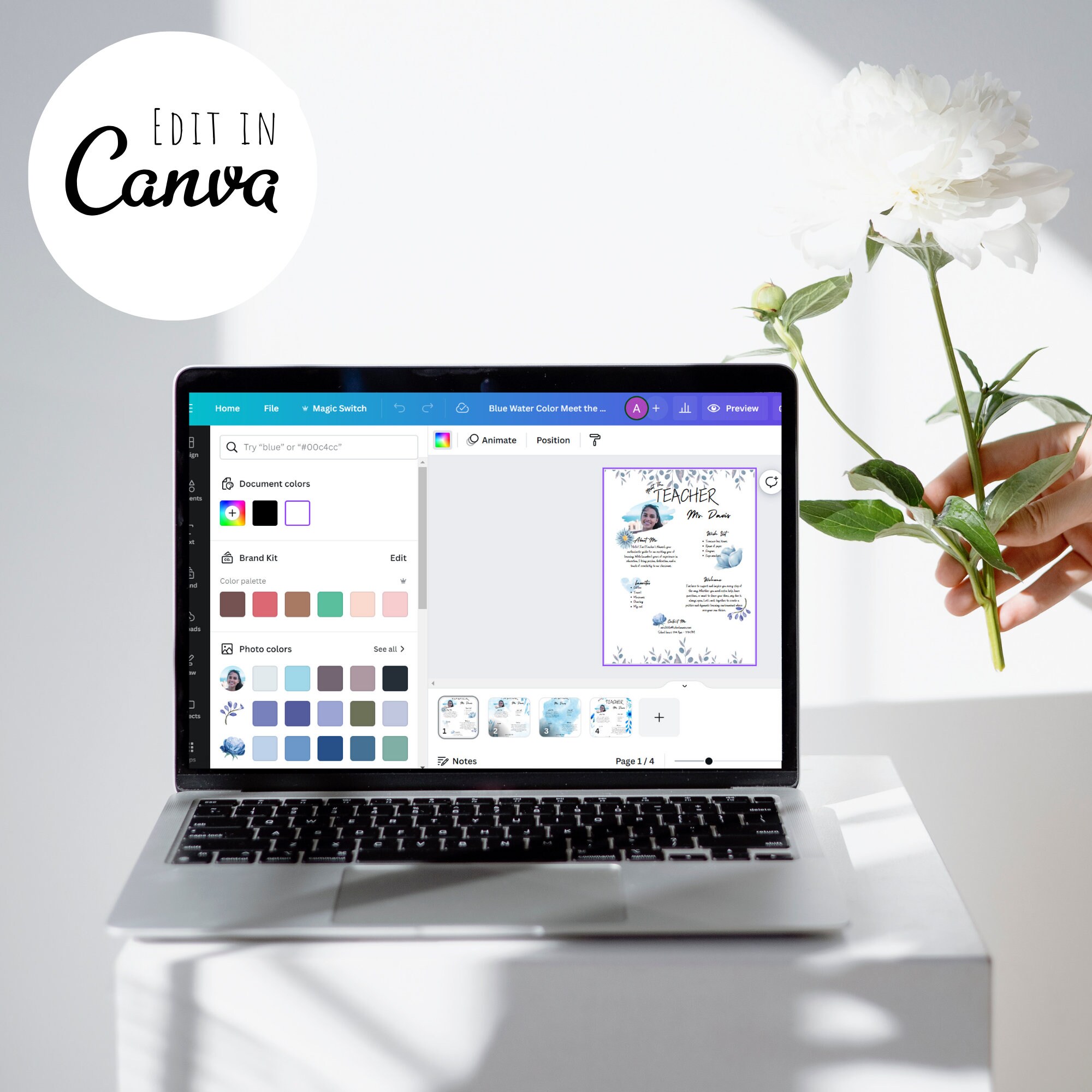 Meet the Teacher, Blue Watercolor Flowers Meet the Teacher, Back to ...