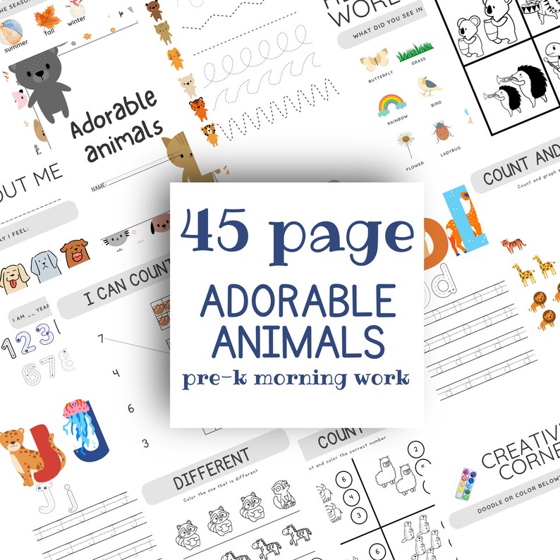 Adorable Animals Preschool Morning Work Printable, Prek Homeschool ...