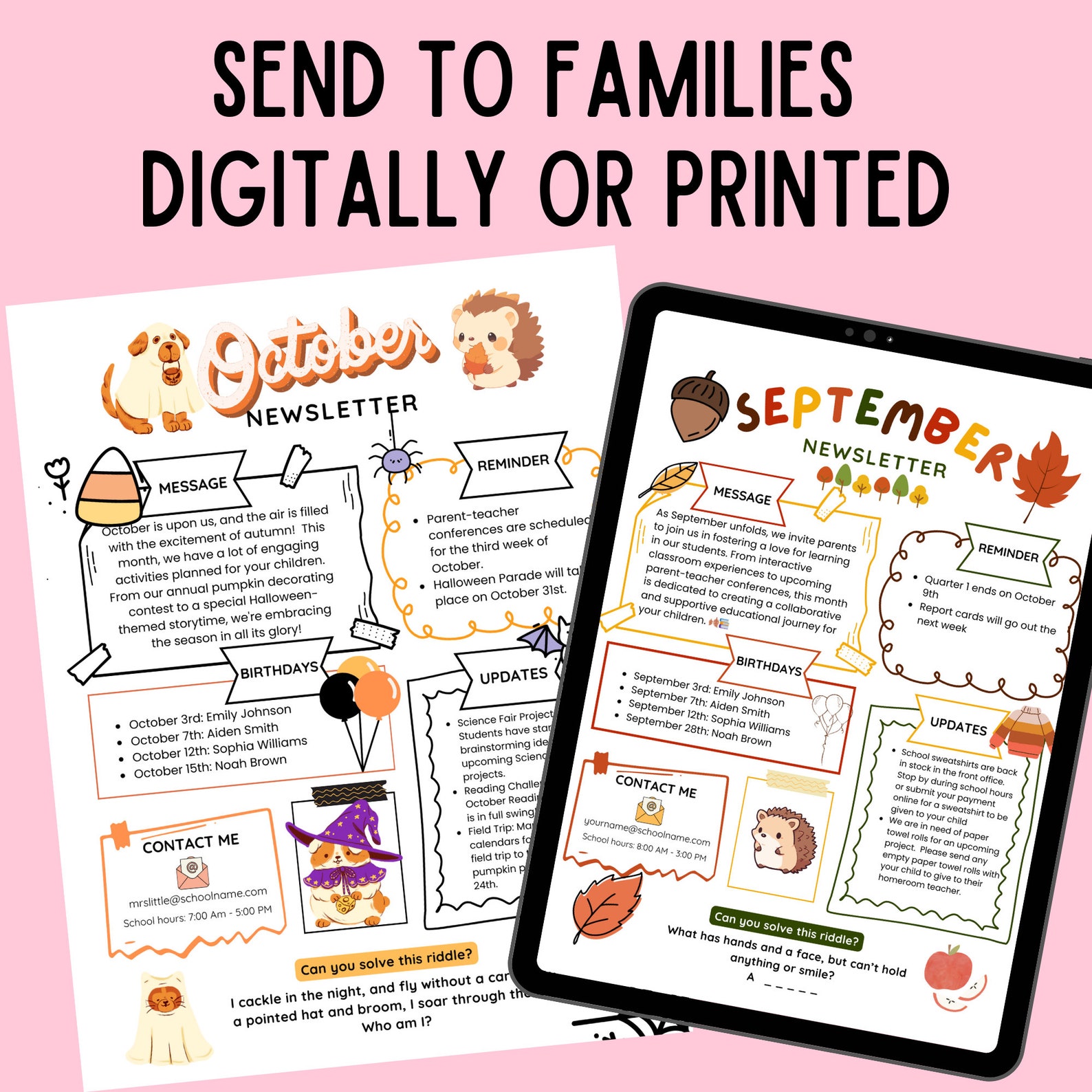 Monthly Classroom Newsletter, Colorful Class Newsletter, Elementary ...