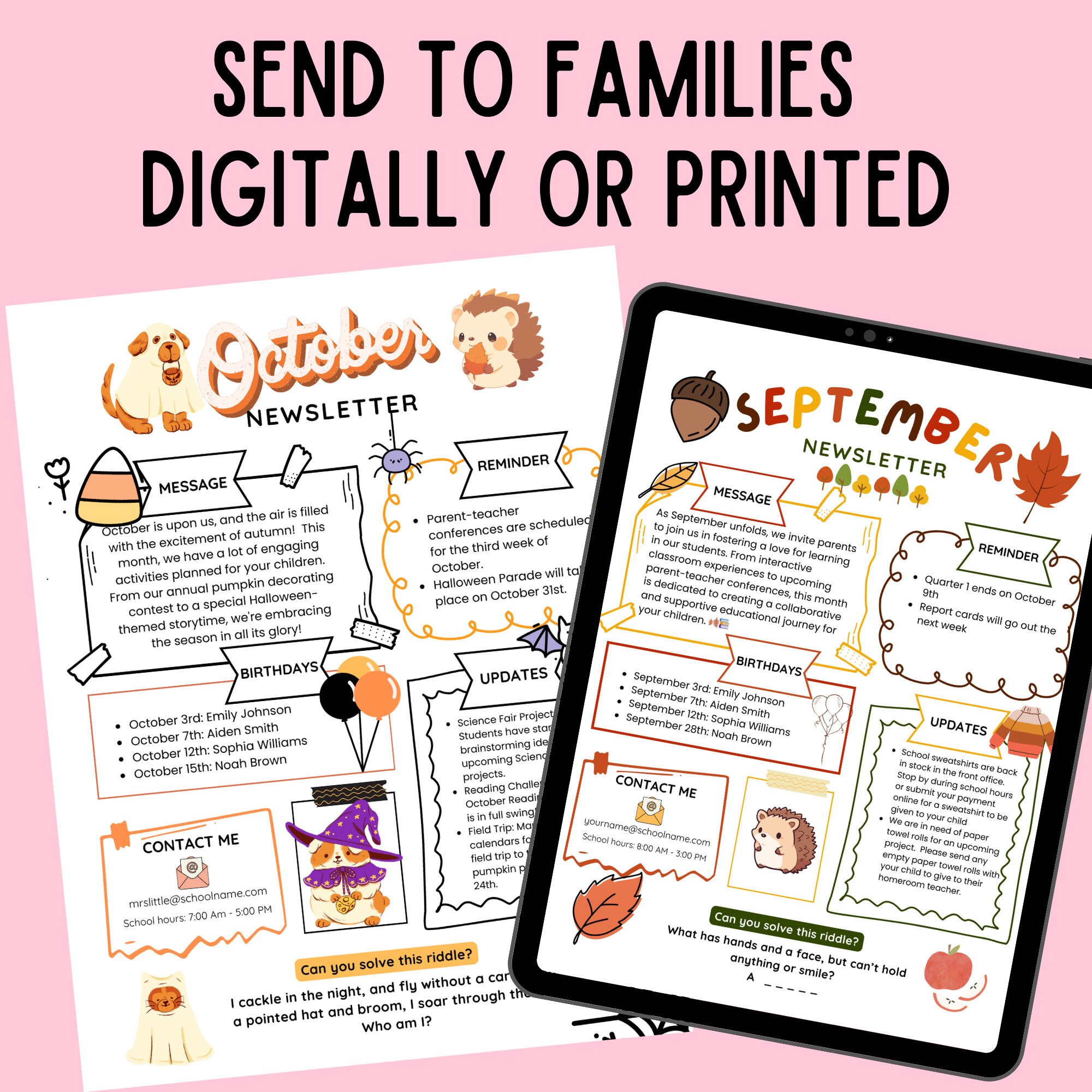 Monthly Classroom Newsletter, Colorful Class Newsletter, Elementary ...