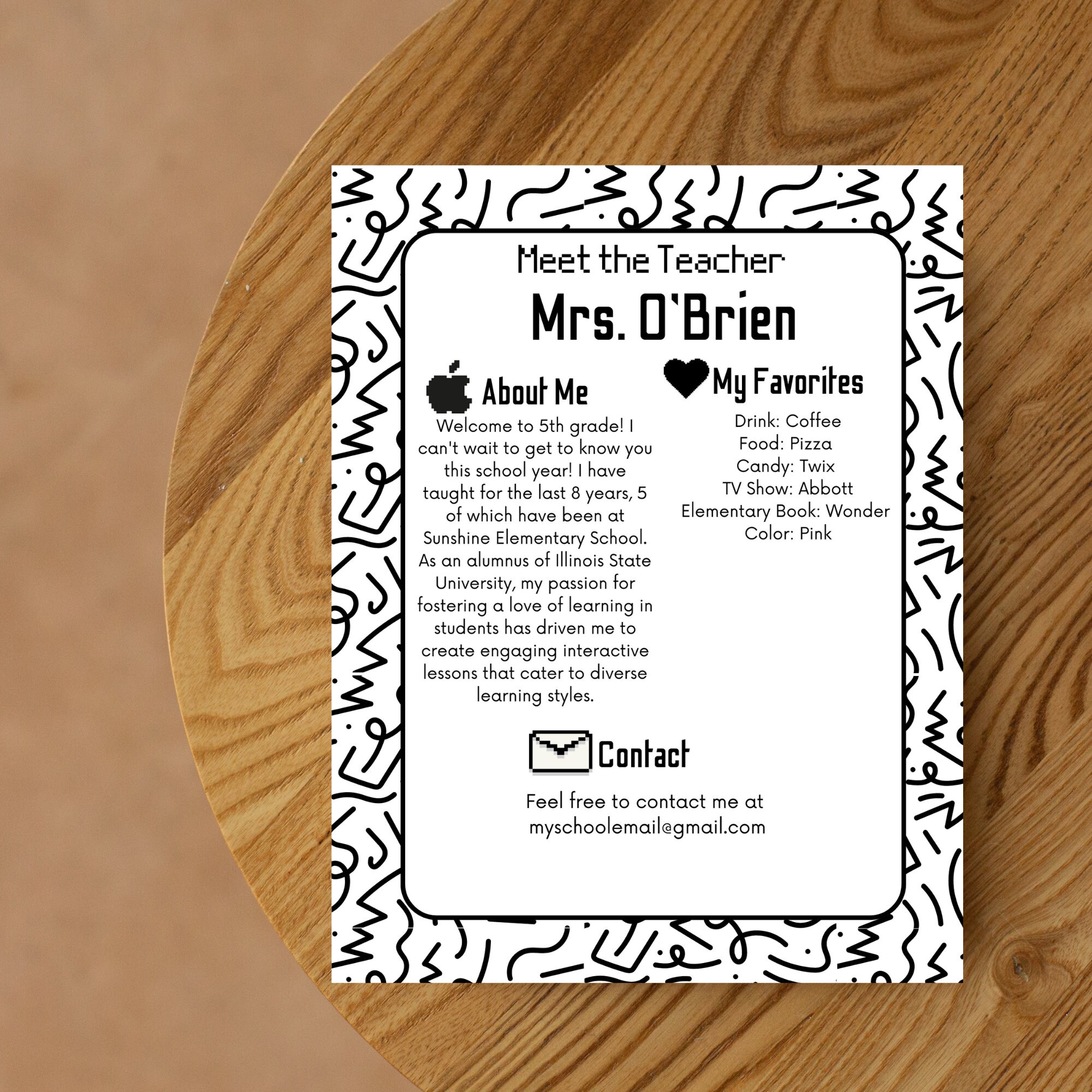 Meet the Teacher, Back to School Printable, Black and White Meet the ...