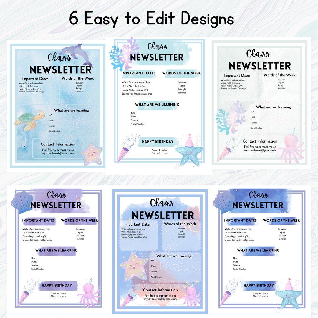 Monthly Classroom Newsletter, Watercolor Class Newsletter, Elementary ...