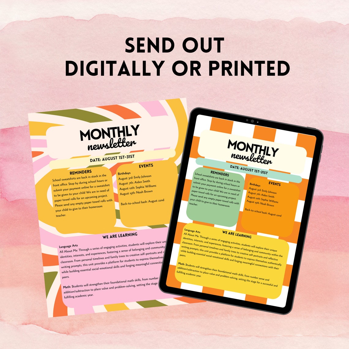 Monthly Newsletter, Colorful Retro Class Elementary Teacher Newsletter ...