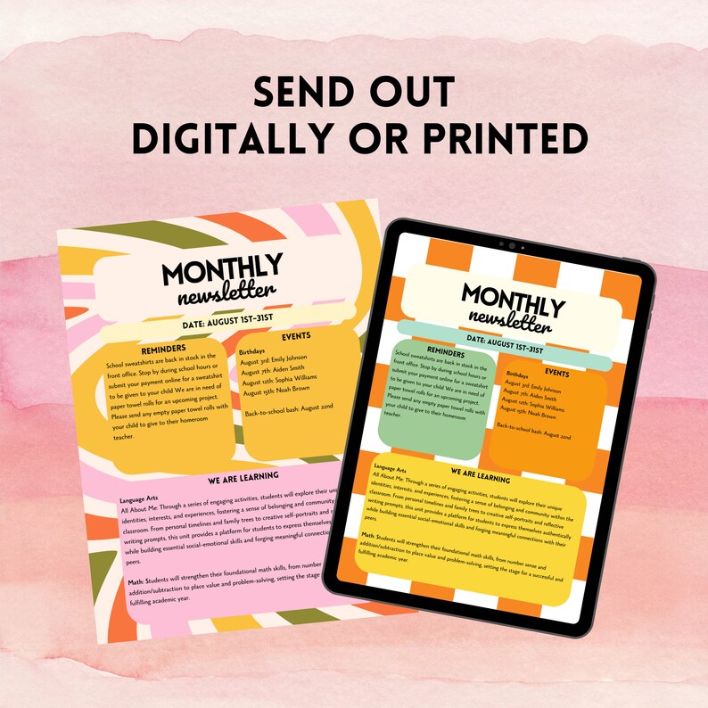 Monthly Newsletter, Colorful Retro Class Elementary Teacher Newsletter ...