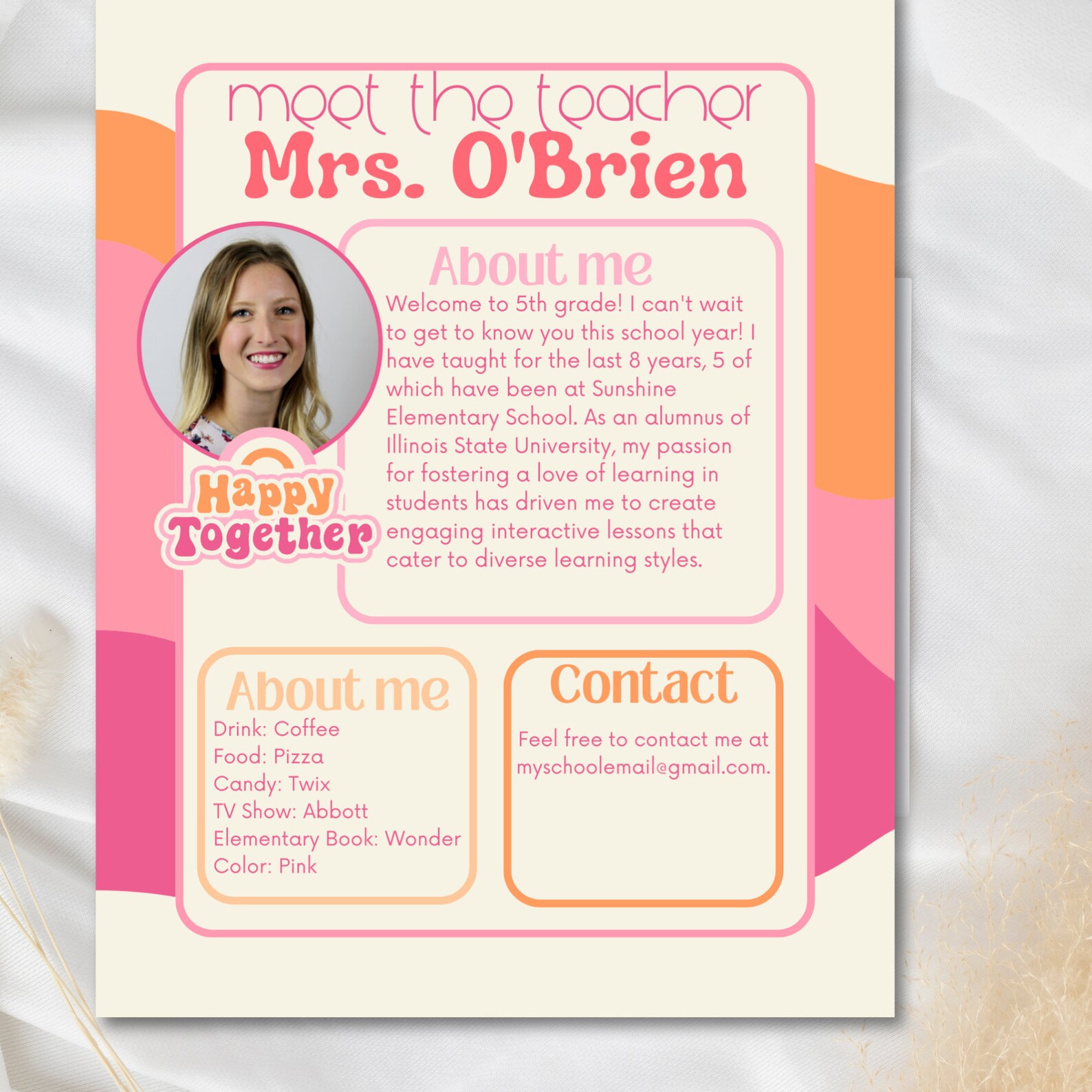 Bright Pink Meet the Teacher Template, Groovy Meet the Teacher, Back to ...