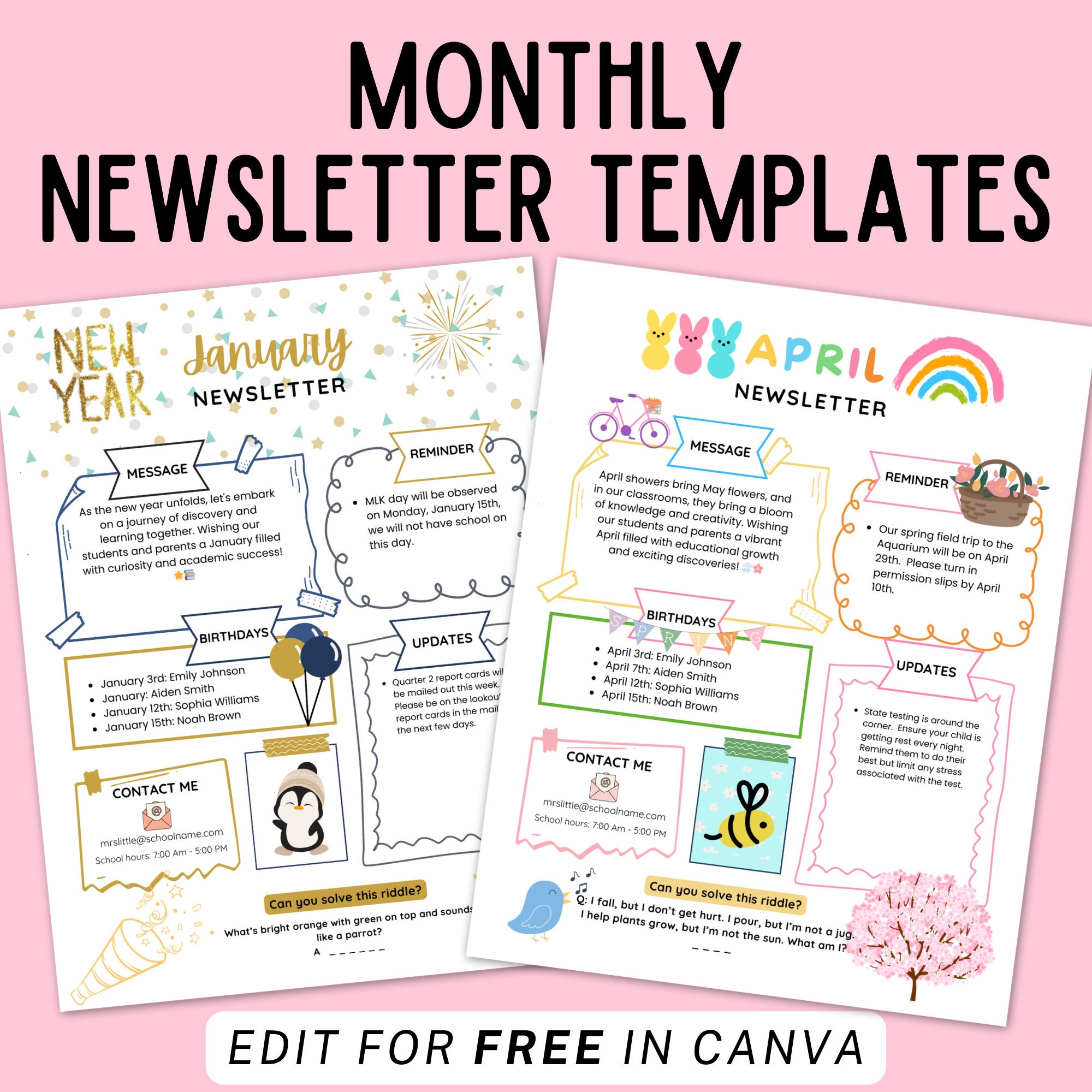 Monthly Classroom Newsletter, Colorful Class Newsletter, Elementary ...