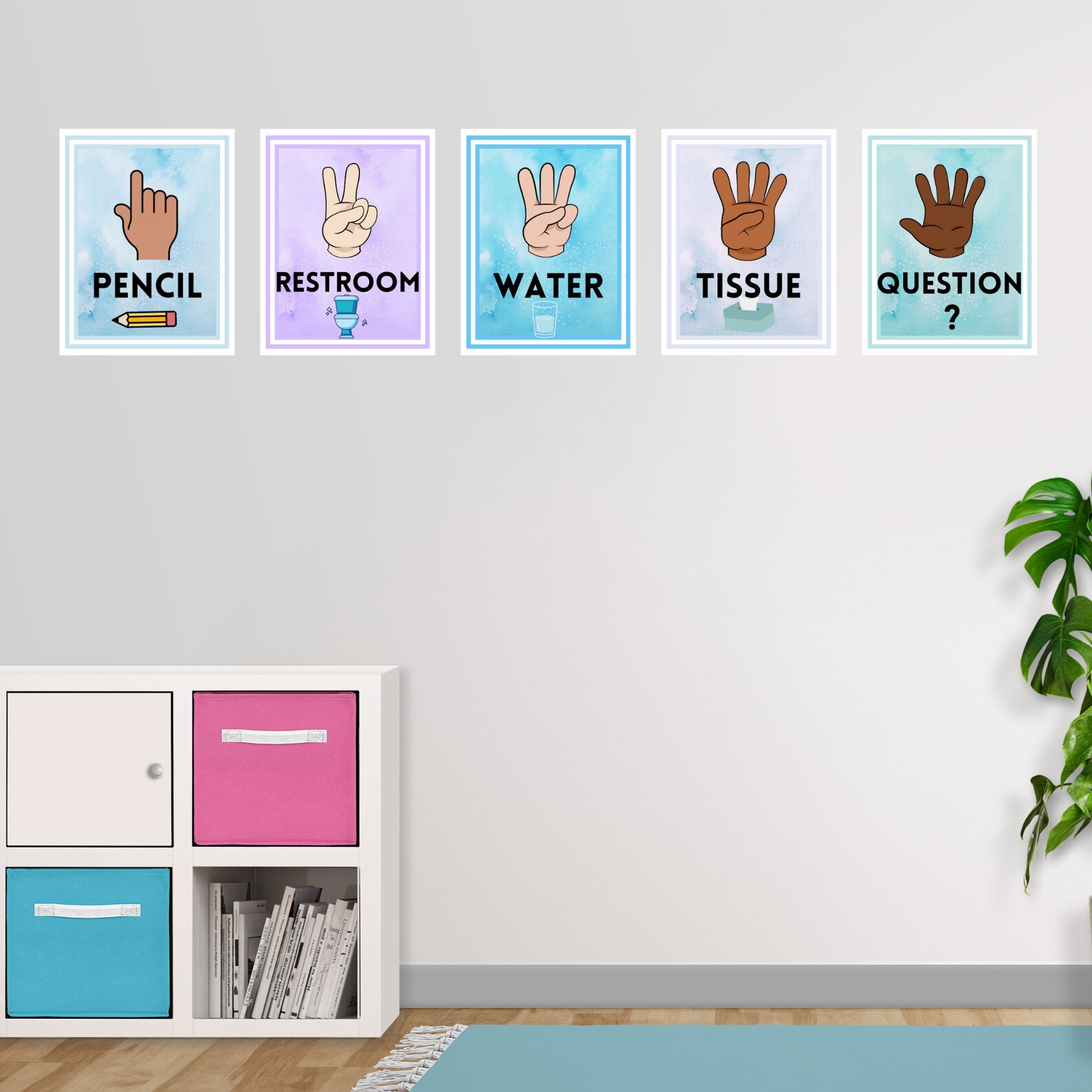 Under the Sea Classroom Decor Hand Signals, Watercolor Hand Signals ...