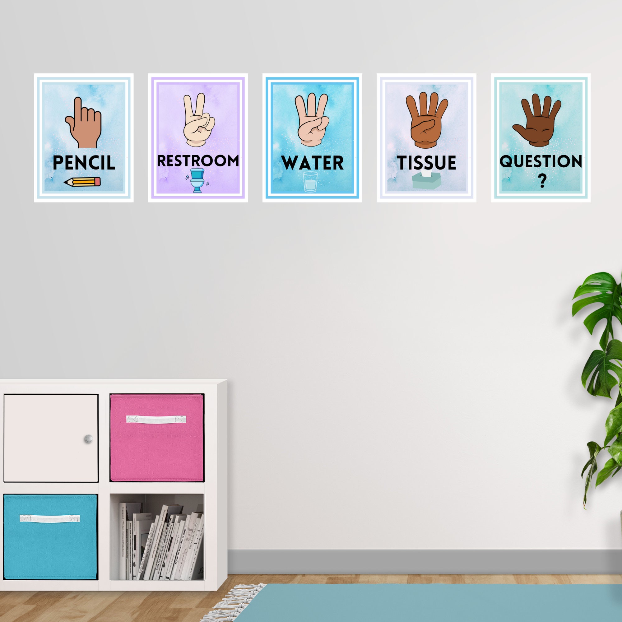 Under the Sea Classroom Decor Hand Signals, Watercolor Hand Signals ...