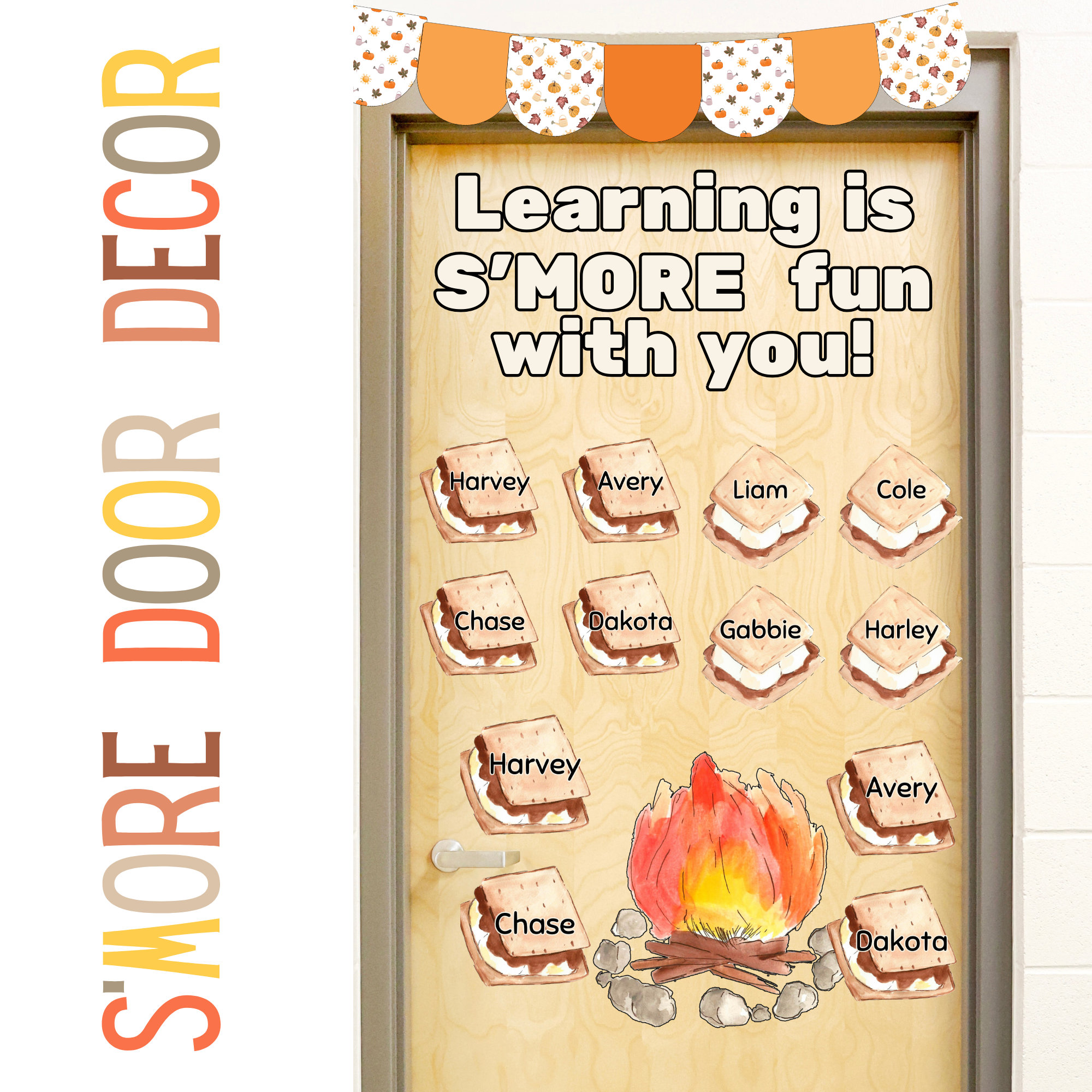 Learning is SMORE Fun With You! Fall Door Decor, Watercolor Fall Door ...