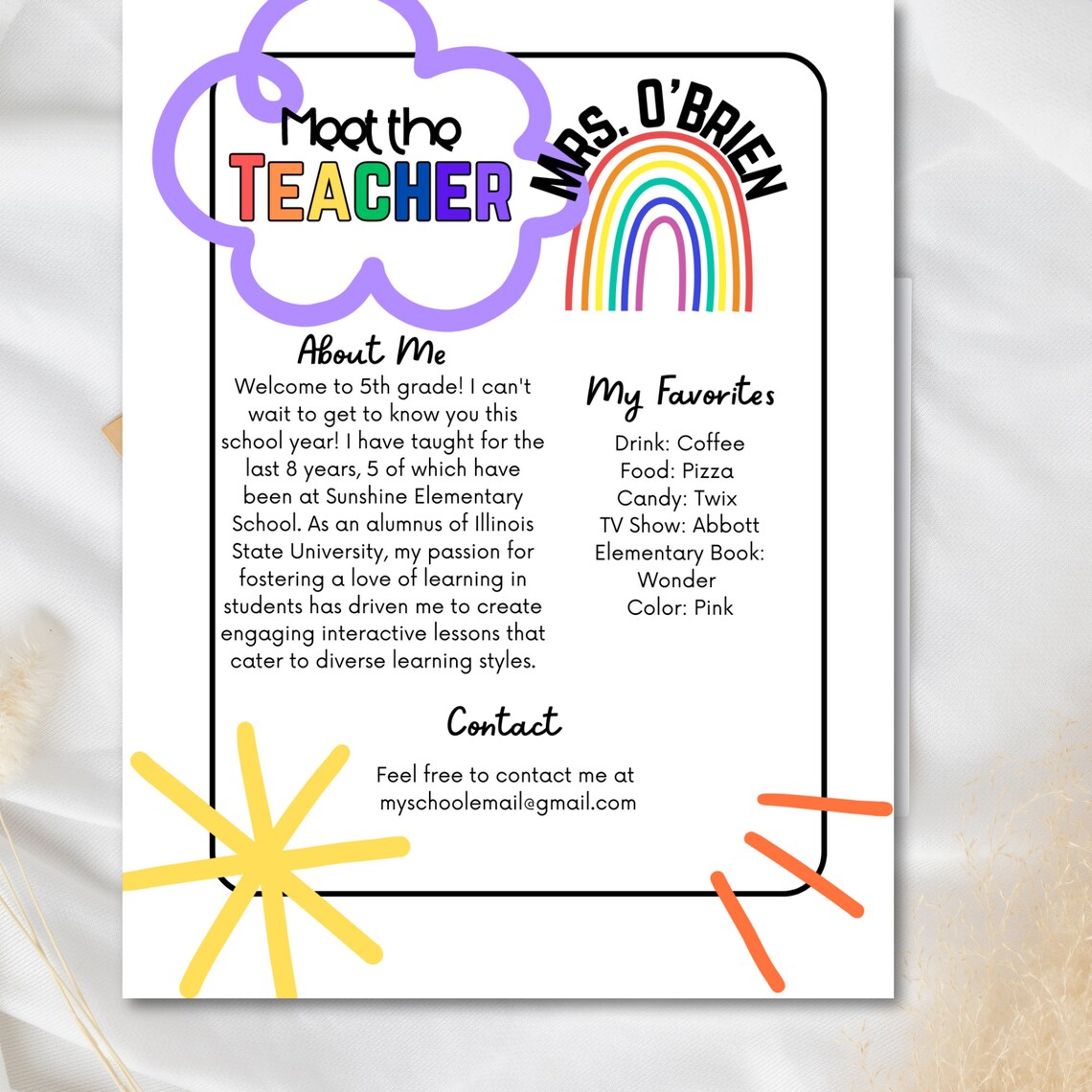 Rainbow Meet the Teacher Template, Bright Meet the Teacher, Back to ...