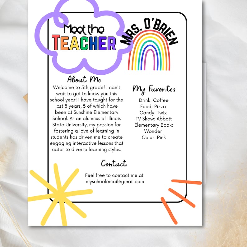 Rainbow Meet the Teacher Template Bright Meet the Teacher - Etsy