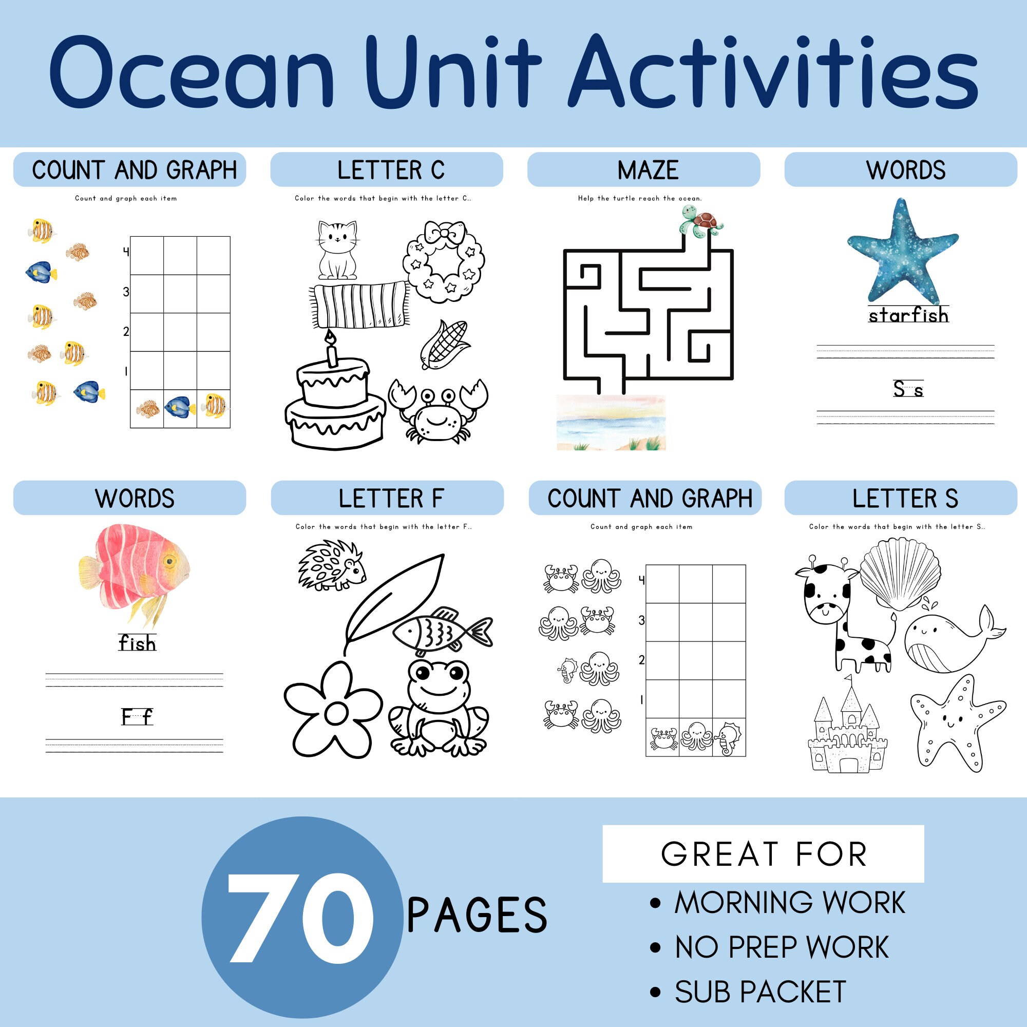 Under the Sea Preschool Morning Work Printable, Homeschool Preschool ...