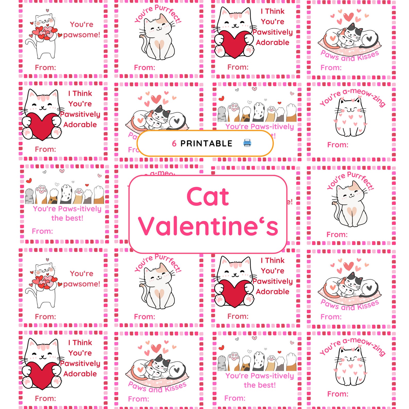 Printable Cat Valentines Day Cards, Kids Valentines Day Cards ...
