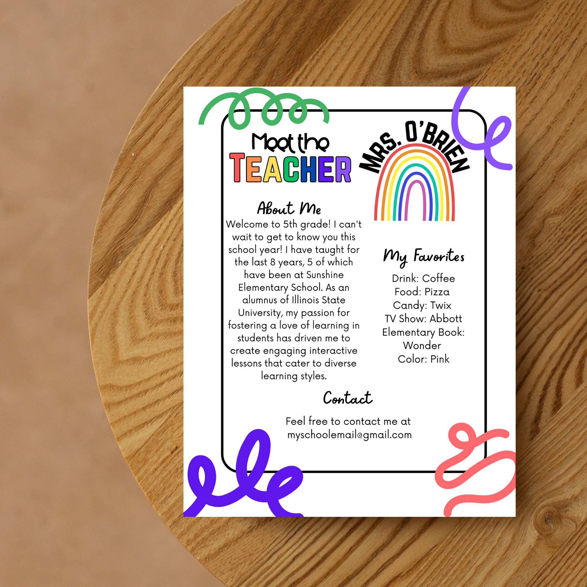 Rainbow Meet the Teacher Template, Bright Meet the Teacher, Back to ...