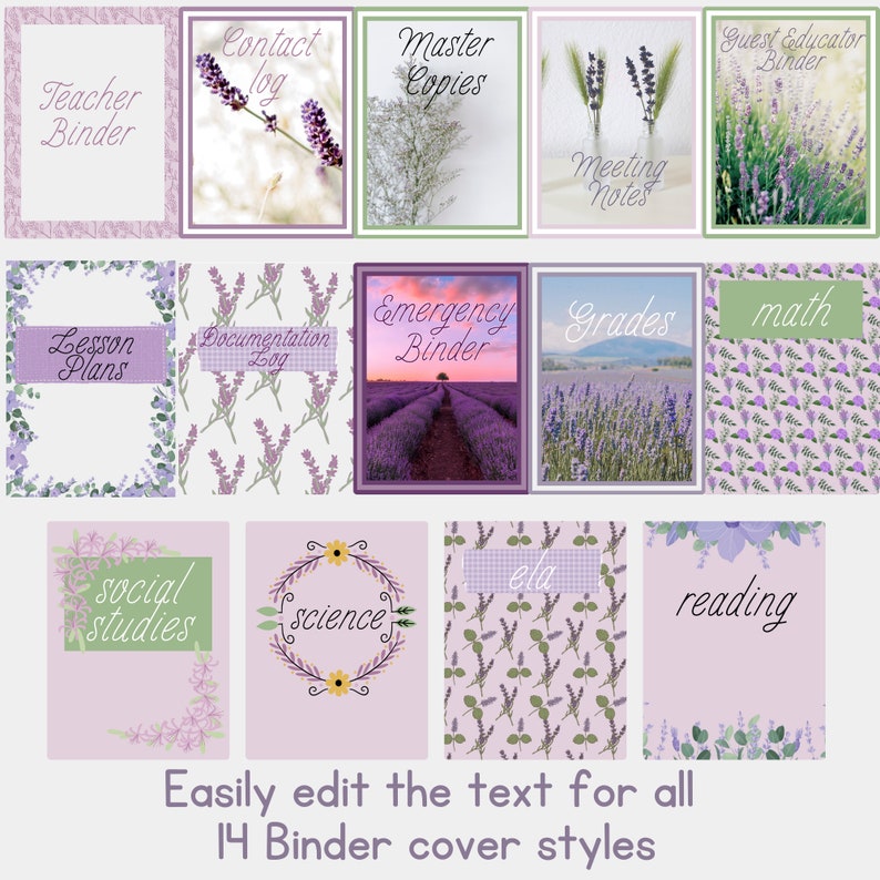 Lavender Teacher Binder Covers and Spines, Flower Classroom Decor ...