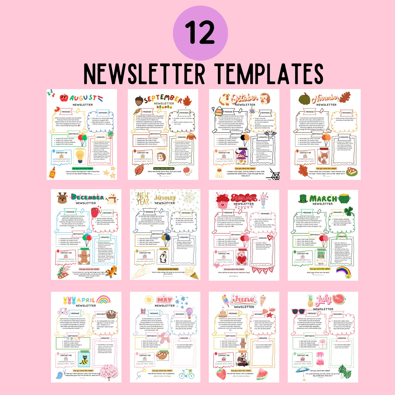 Monthly Classroom Newsletter, Colorful Class Newsletter, Elementary ...