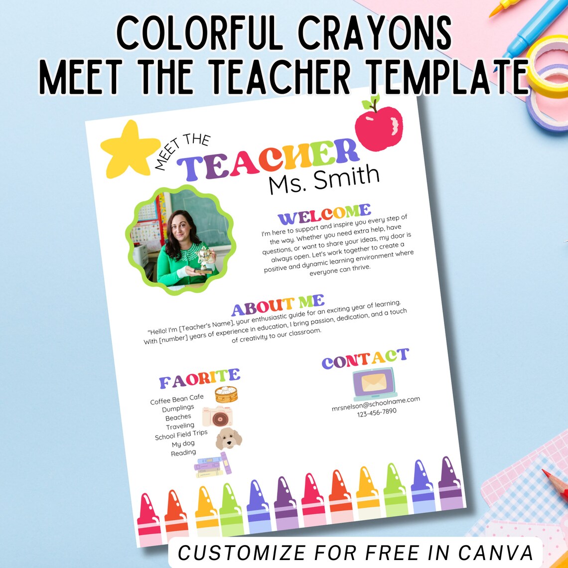 Bright Crayons Meet the Teacher, Colorful Meet the Teacher Template ...