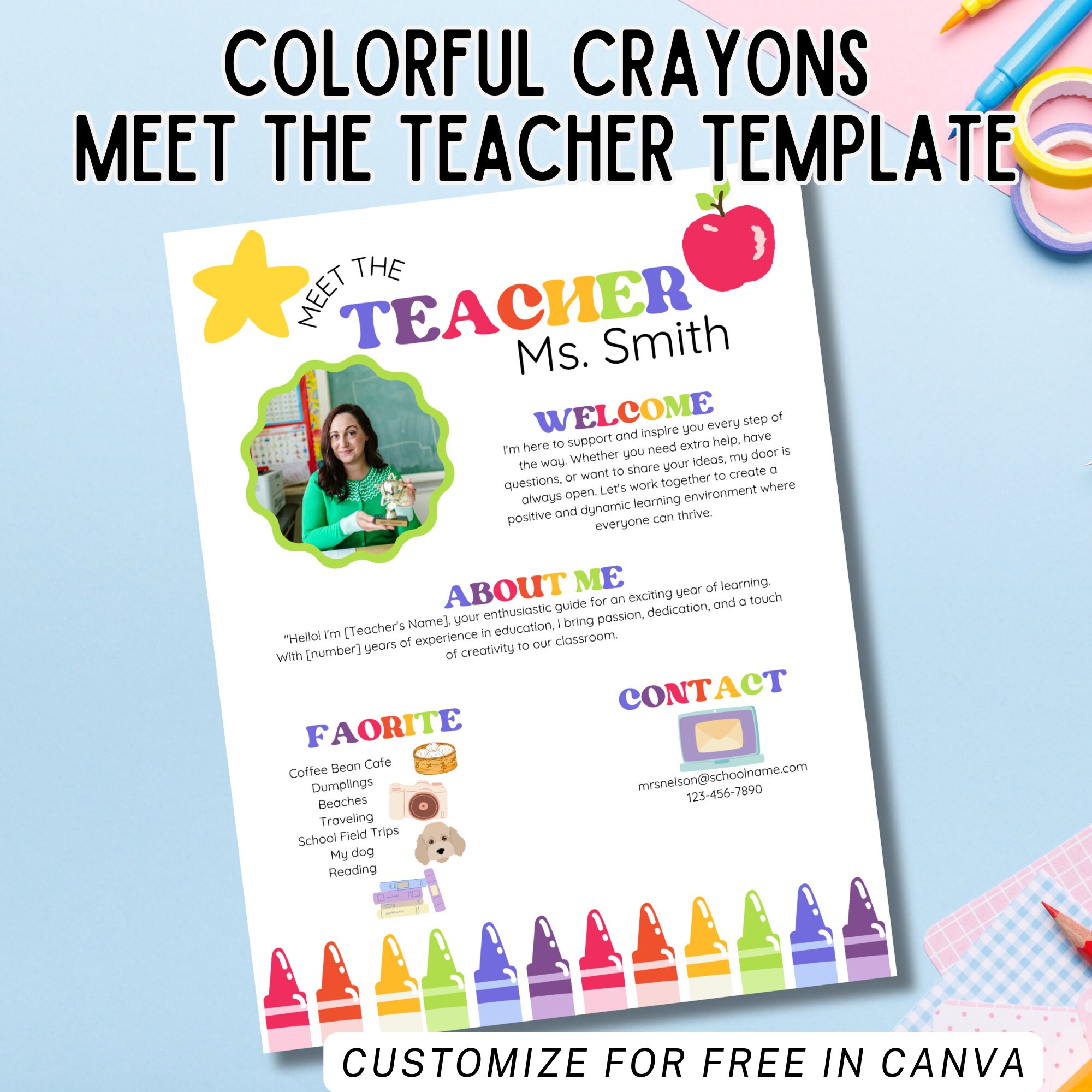 Bright Crayons Meet the Teacher, Colorful Meet the Teacher Template ...