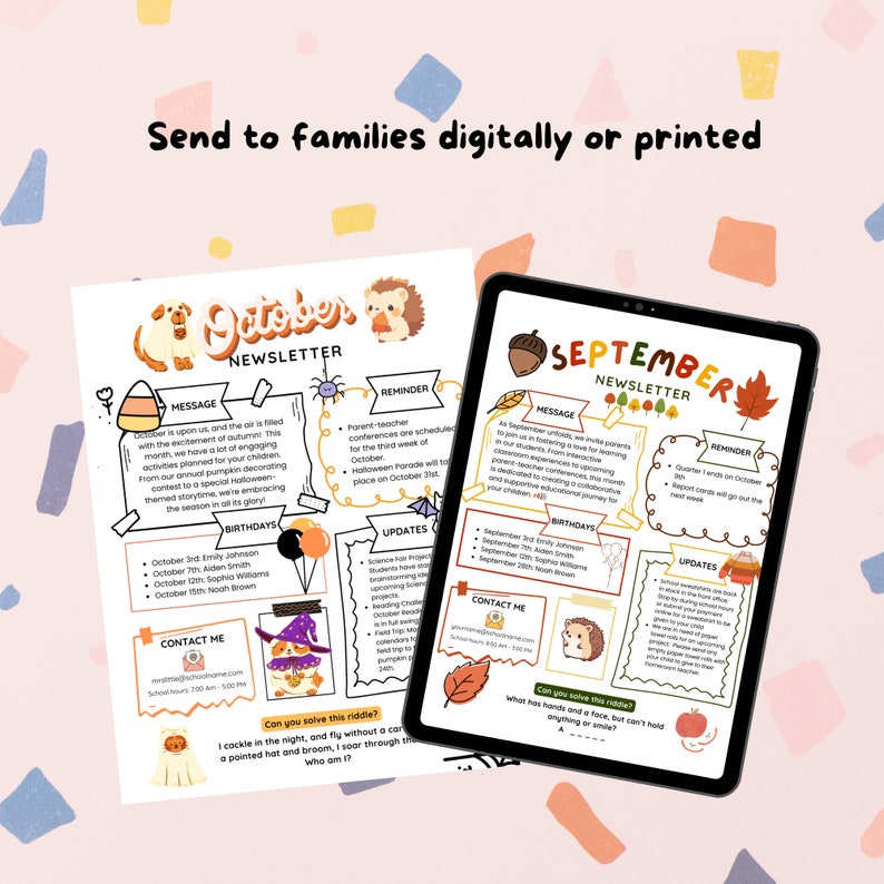 Monthly Classroom Newsletter, Colorful Class Newsletter, Elementary ...